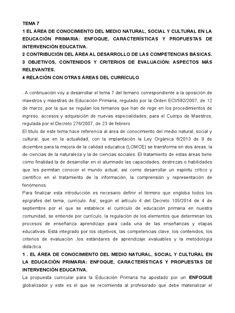 Tema 7 OPOSICIONES PRIMARIA | PDF | Plan de estudios | Evaluación