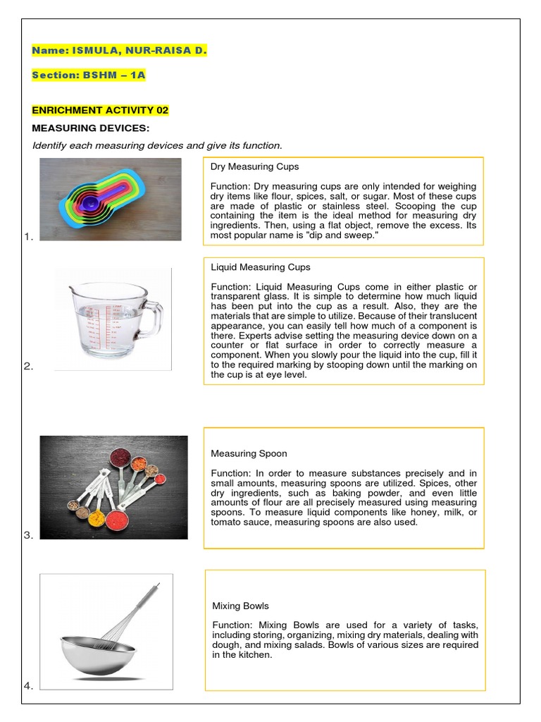 Kitchen Measuring Tools and Functions | PDF | Thermometer | Spoon