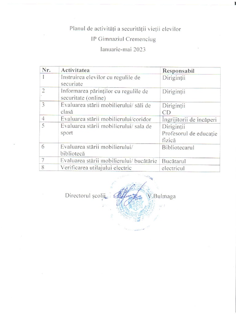 Plan de Activitate A Securitatii | PDF