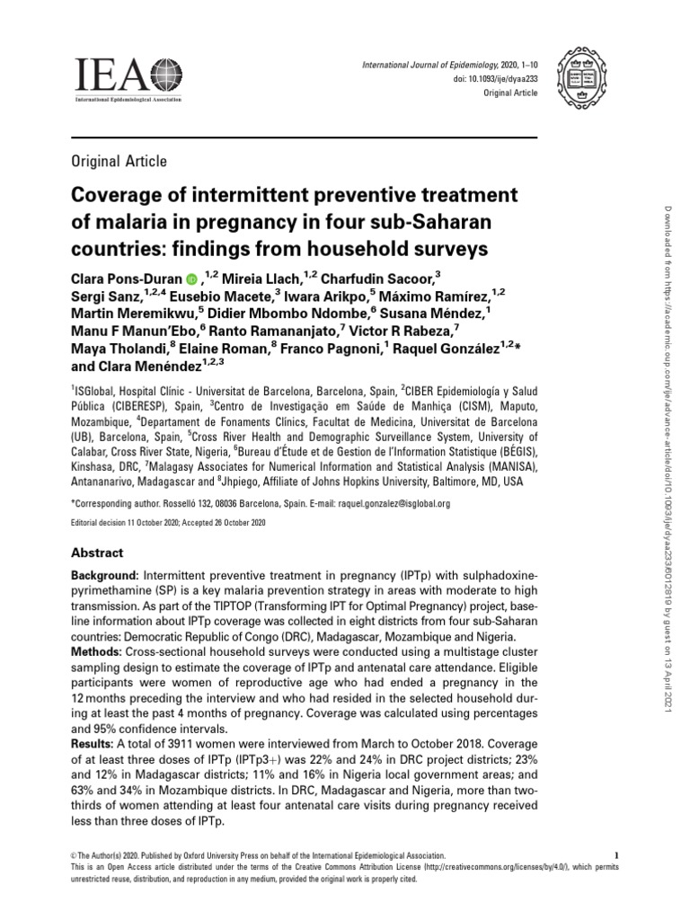 Clara Pons-Duran, Coverage of Intermittent Preventive Treatment of ...
