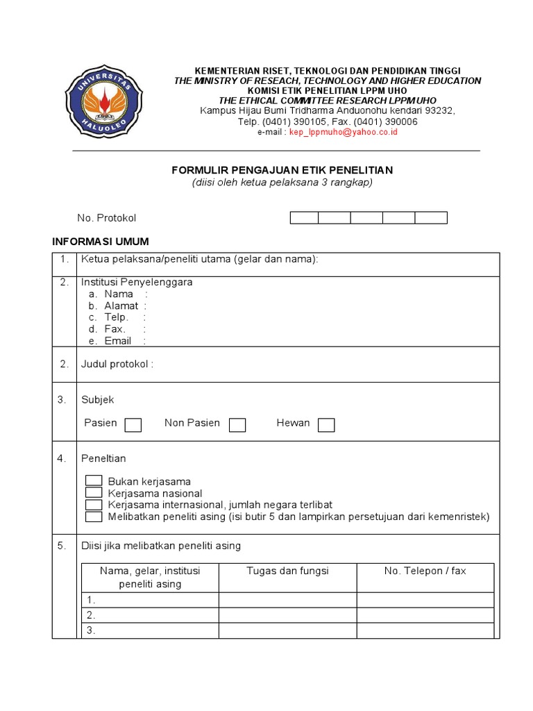 FORMULIR PENGAJUAN ETIK_HEWAN | PDF