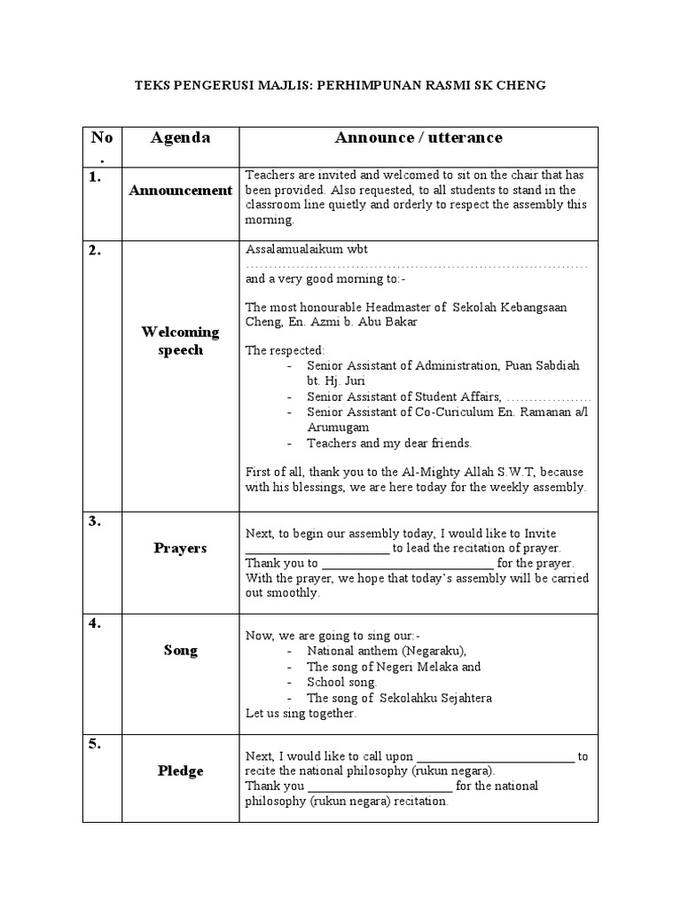 Assembly in English For Announcer | PDF