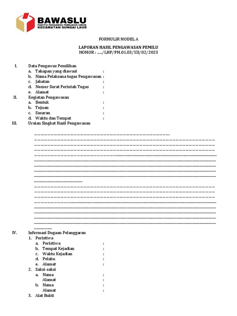 Formulir Model A Kosong | PDF