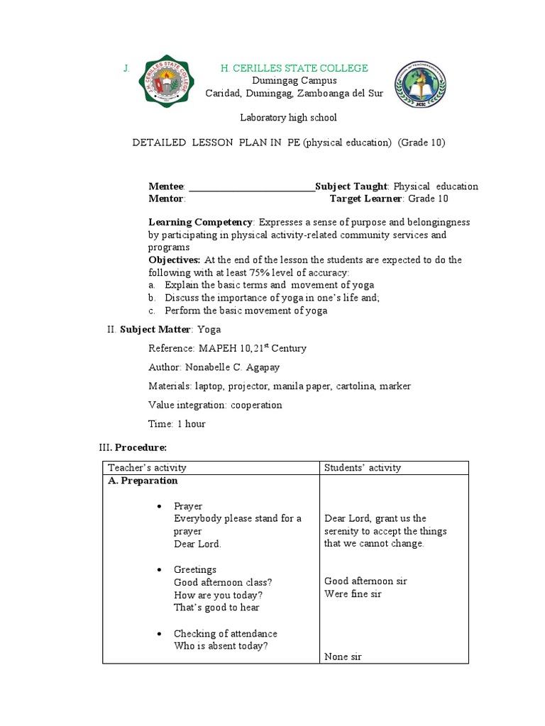 Detailed Lesson Plan in Yoga Autosaved | PDF | Asana | Nondualism