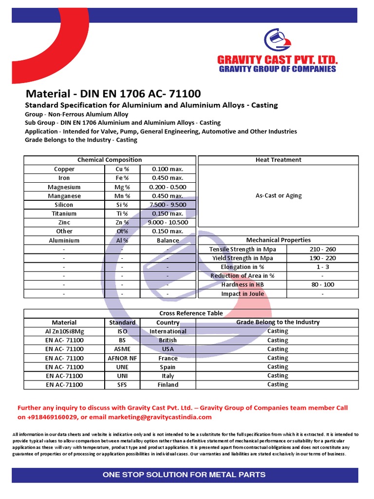 Din en 1706 Ac - 71100 | PDF | Aluminium | Alloy