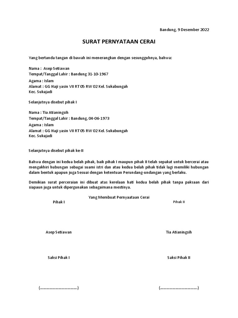 surat pernyataan cerai | PDF