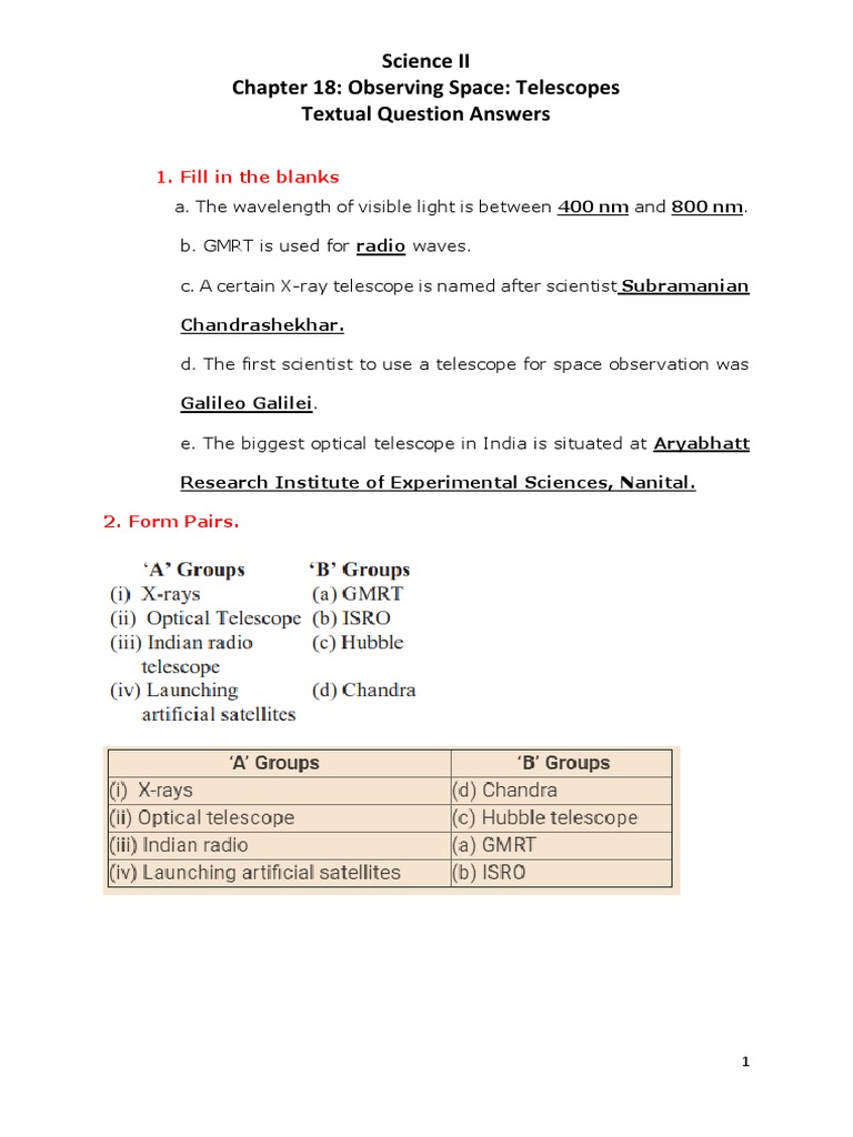 STD 9 Sci - 2 - CH 18 Observing Space Telescopes - Notes | PDF