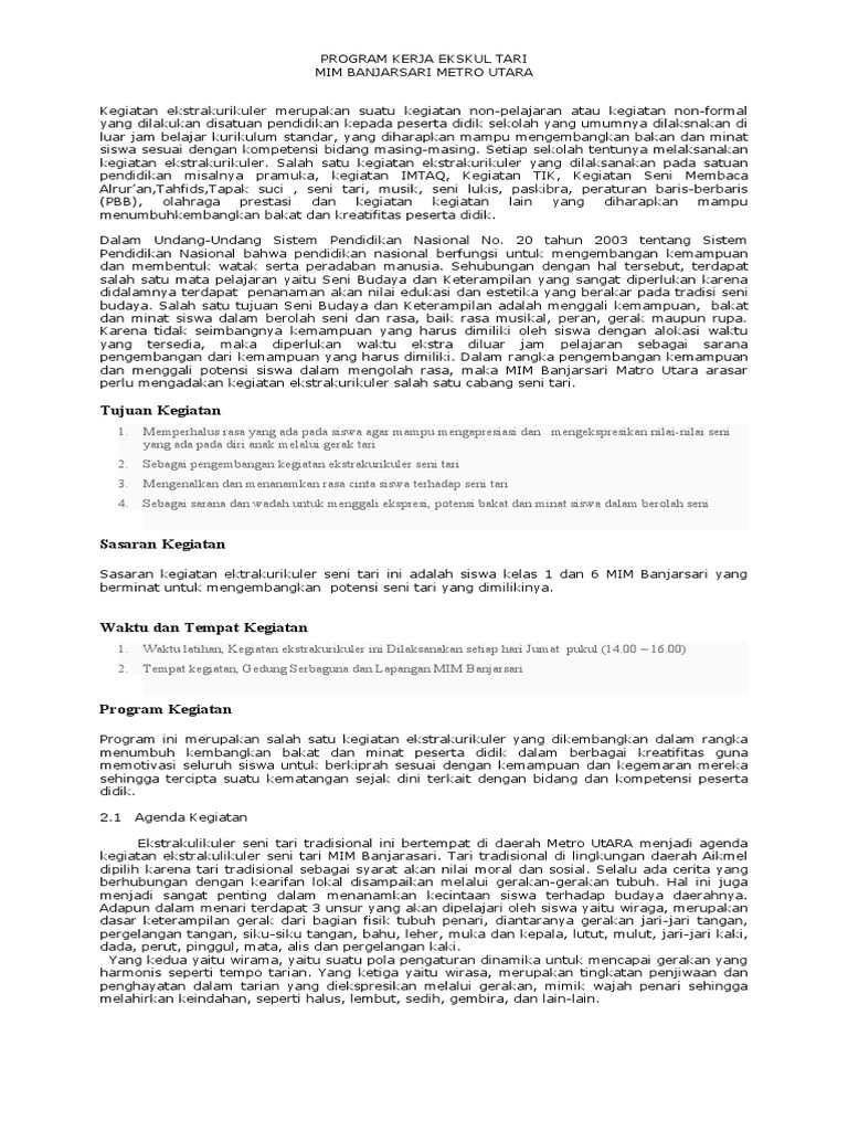 Program Kerja Ekskul Tari | PDF | Perjalanan