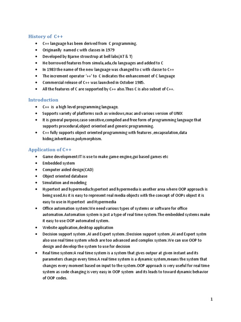1st Chapter C Pdf Object Oriented Programming Class Computer Programming