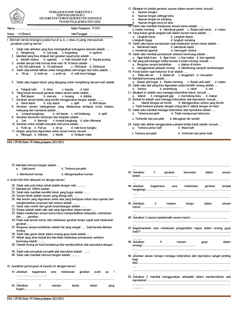 Pat Pjok Kelas 6 2021-2022 | PDF