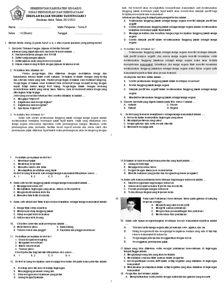 Pat Tema 6 Kelas 6 2021-2022 | PDF | Ilmu Sosial