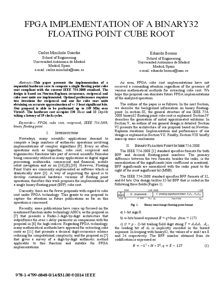Guardia 與 Boemo 2014 Fpga Implementation Of A Binary32 Floating Point C Pdf Theory Of 