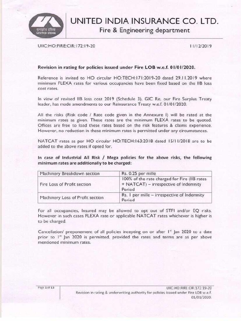 United India Insurance Co. Fire Rates Table | PDF | Plastic | Factory
