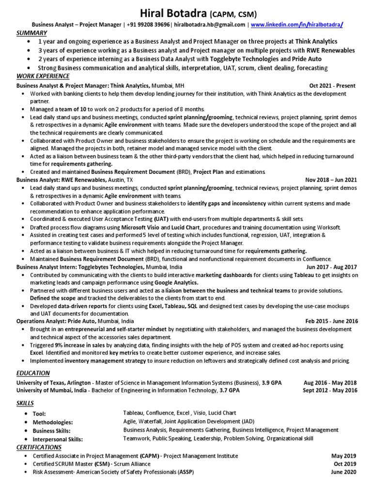 Resume Hiral | PDF | Scrum (Software Development) | Computing