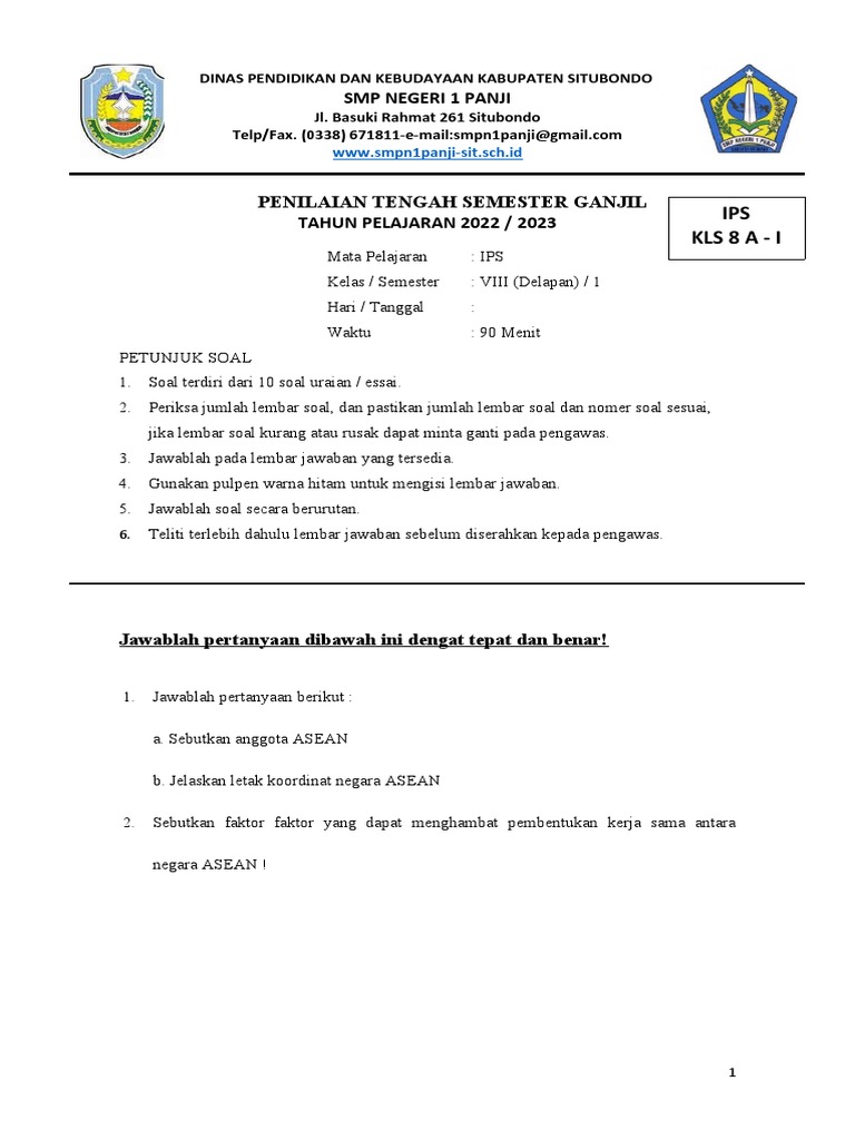 Soal Dan LJK PTS Ips Kelas 8 | PDF