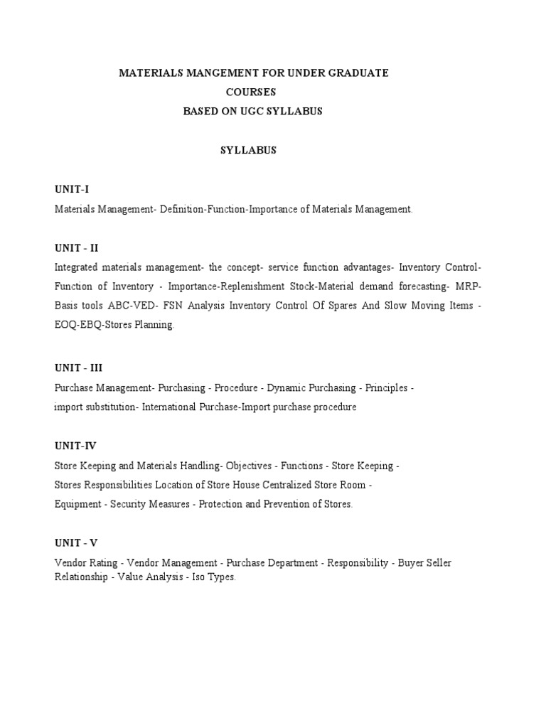 Materials Mangement Unit 2 | PDF | Inventory | Forecasting