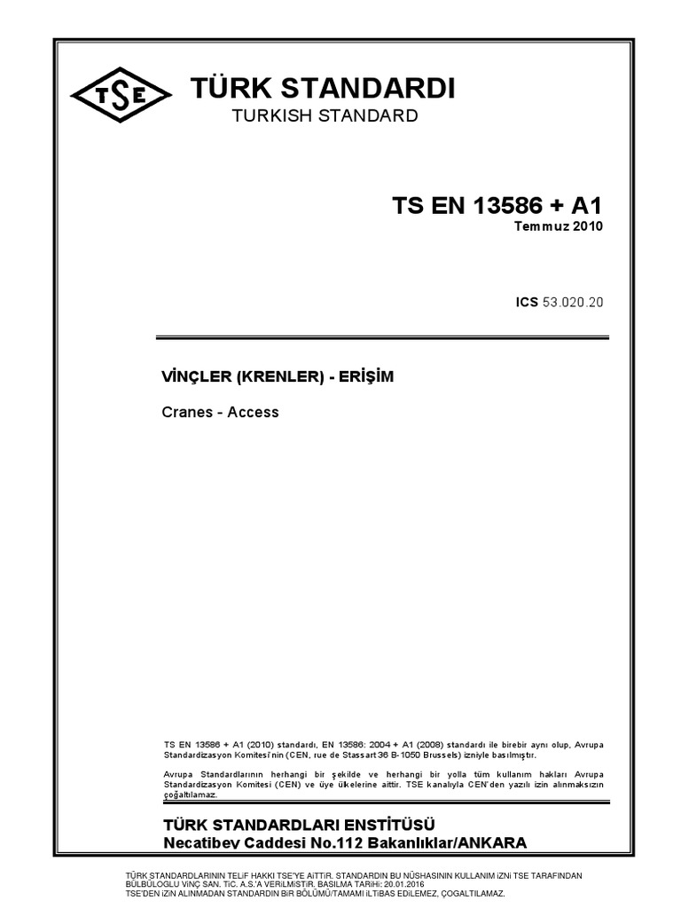 Türk Standardi: TS EN 13586 + A1 | PDF
