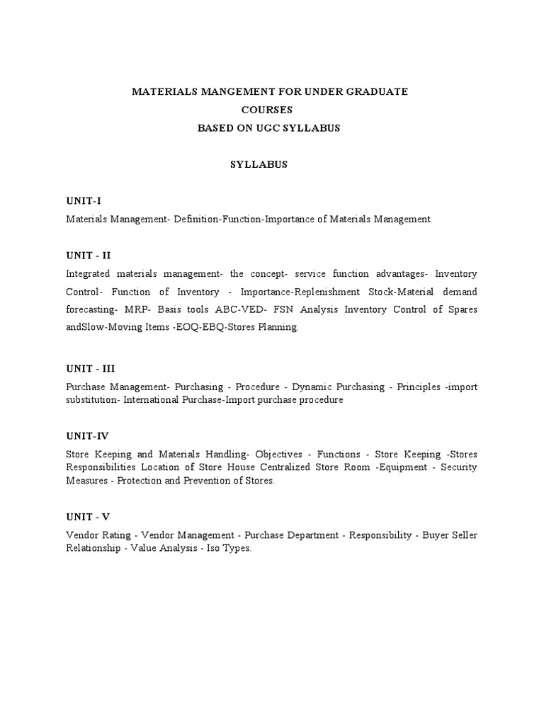 Materials Management Notes | PDF | Inventory | Forecasting