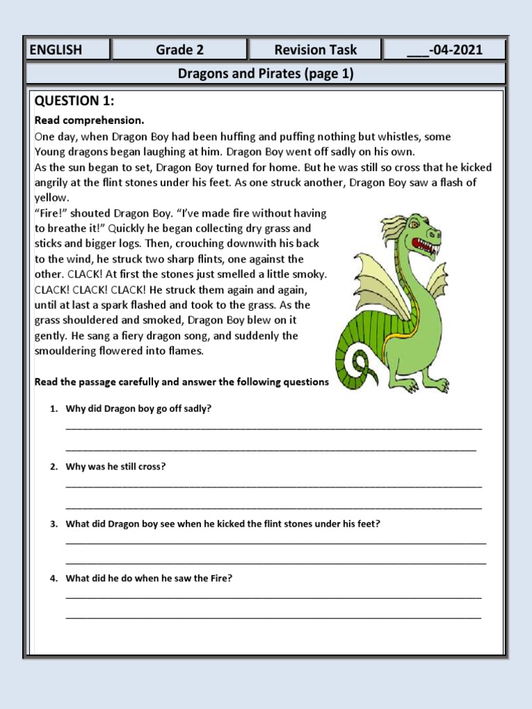 Dragon Reading Comprehension Task | PDF | Adverb | Morphology