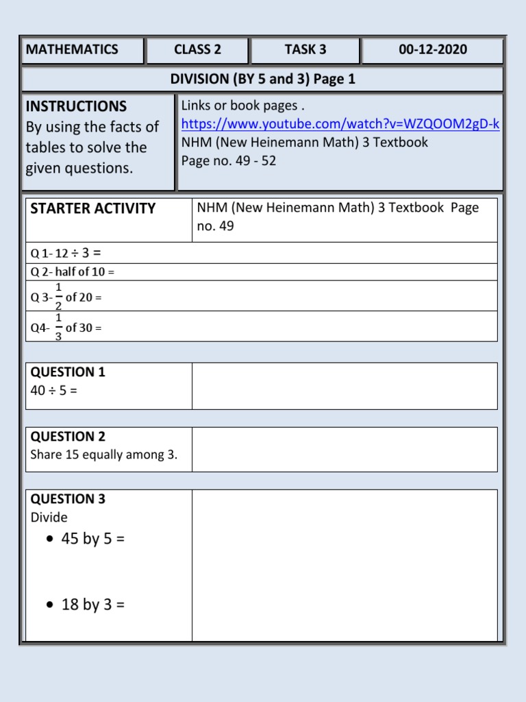 Grade 2 Task 3 Division | PDF