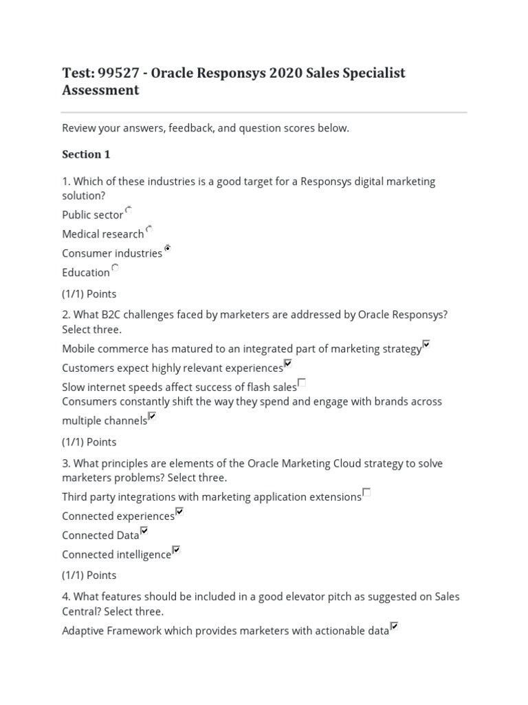 Oracle Responsys 2020 Sales Specialist Assessment | PDF | Marketing | Sales