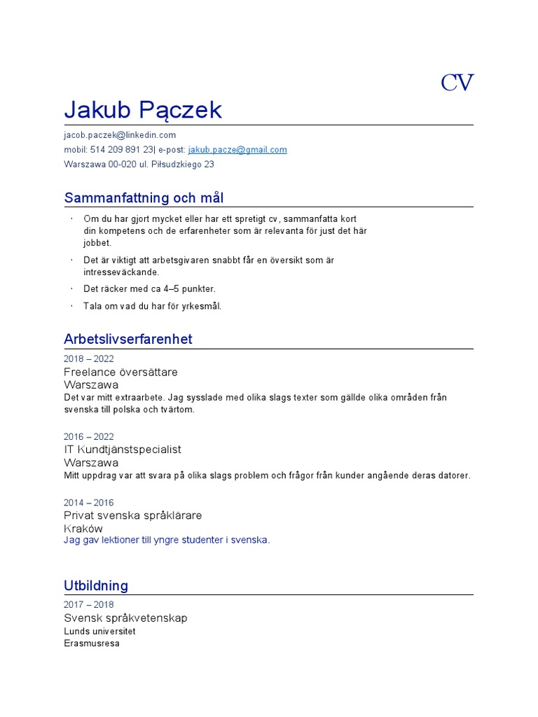 CV Mall Kronologisk | PDF