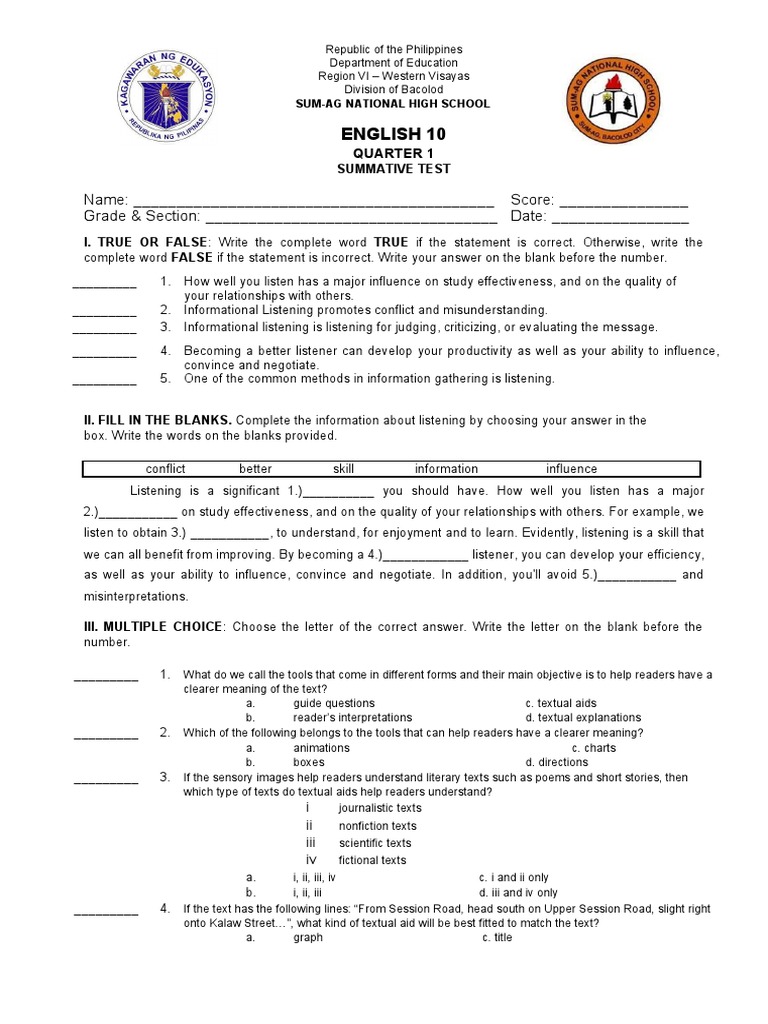 Quarter 1 Summative Test Edited | PDF | Map | Thriller (Genre)