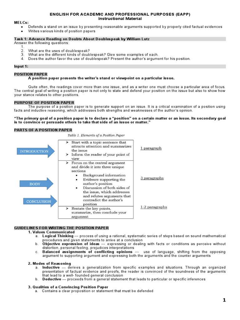 EAPP IM9 Position Paper | PDF | Argument | Evidence