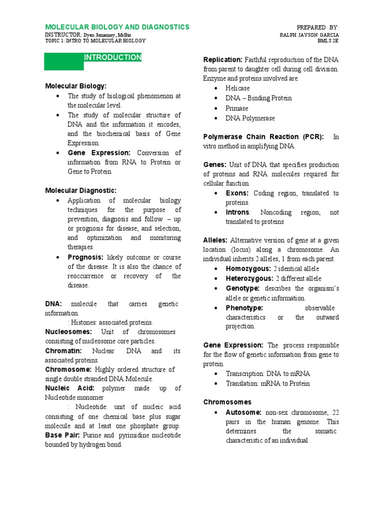 Molbio Prelim Topics | PDF | Dna | Rna