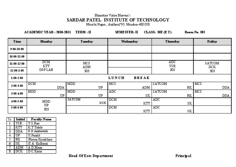 ME Semester II Schedule: Room 303 | PDF