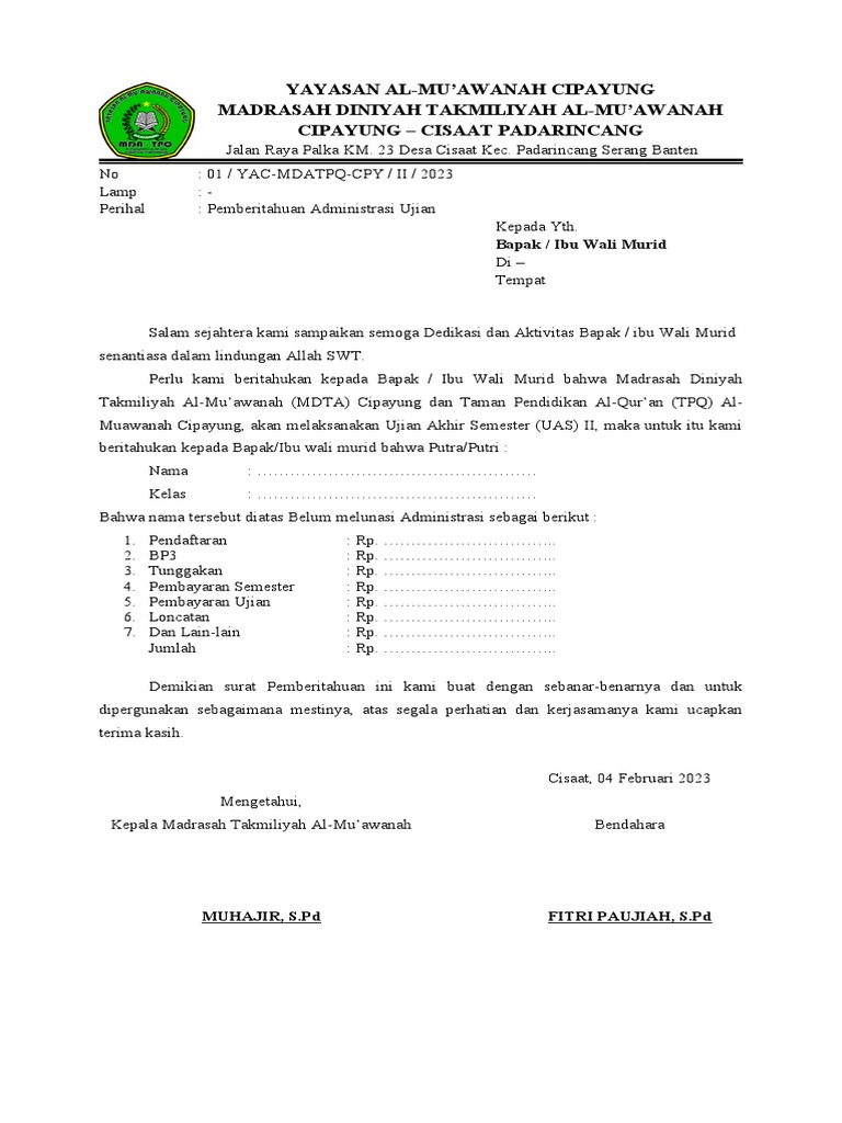 Surat Tunggakan | PDF