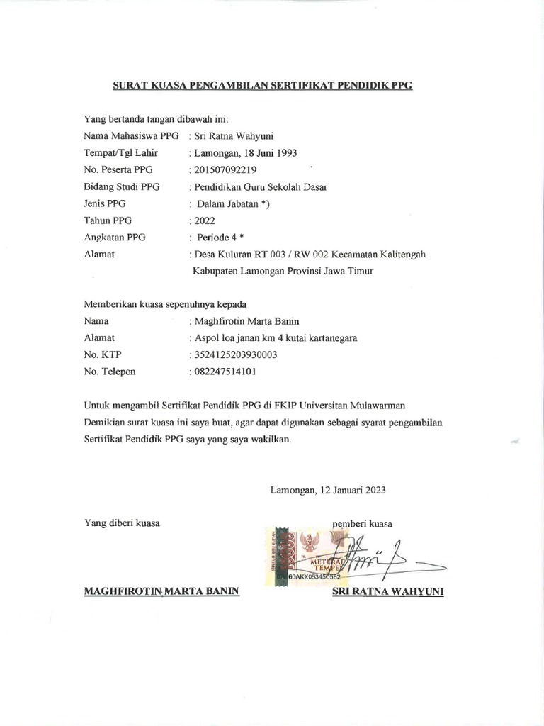 Surat Kuasa Pengambilan Sertifikat Sri Ratna 46KB | PDF