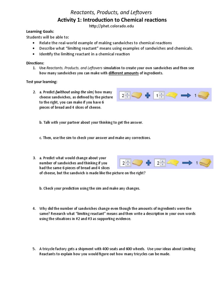 PHET Reactants and Products Activity Guide | PDF | Chemistry | Applied ...