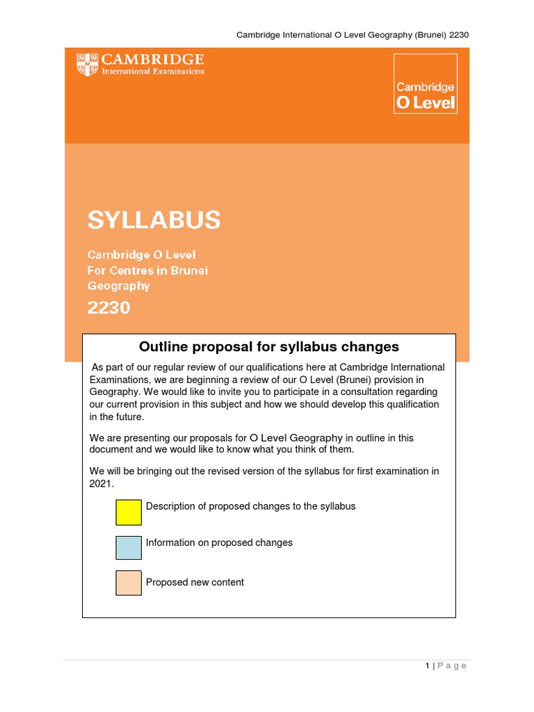 Proposed Changes to the Cambridge International O Level Geography (Brunei) 2230 Syllabus | PDF ...