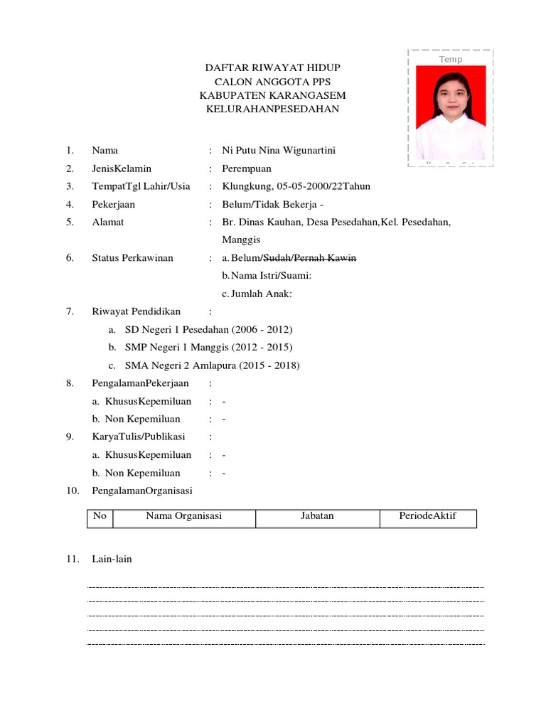 Daftar Riwayat Hidup PPS KPU | PDF