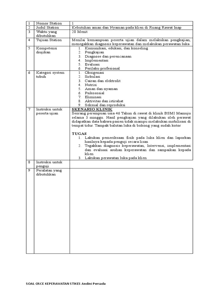 Kisi-Kisi Soal Osce Keperawatan | PDF