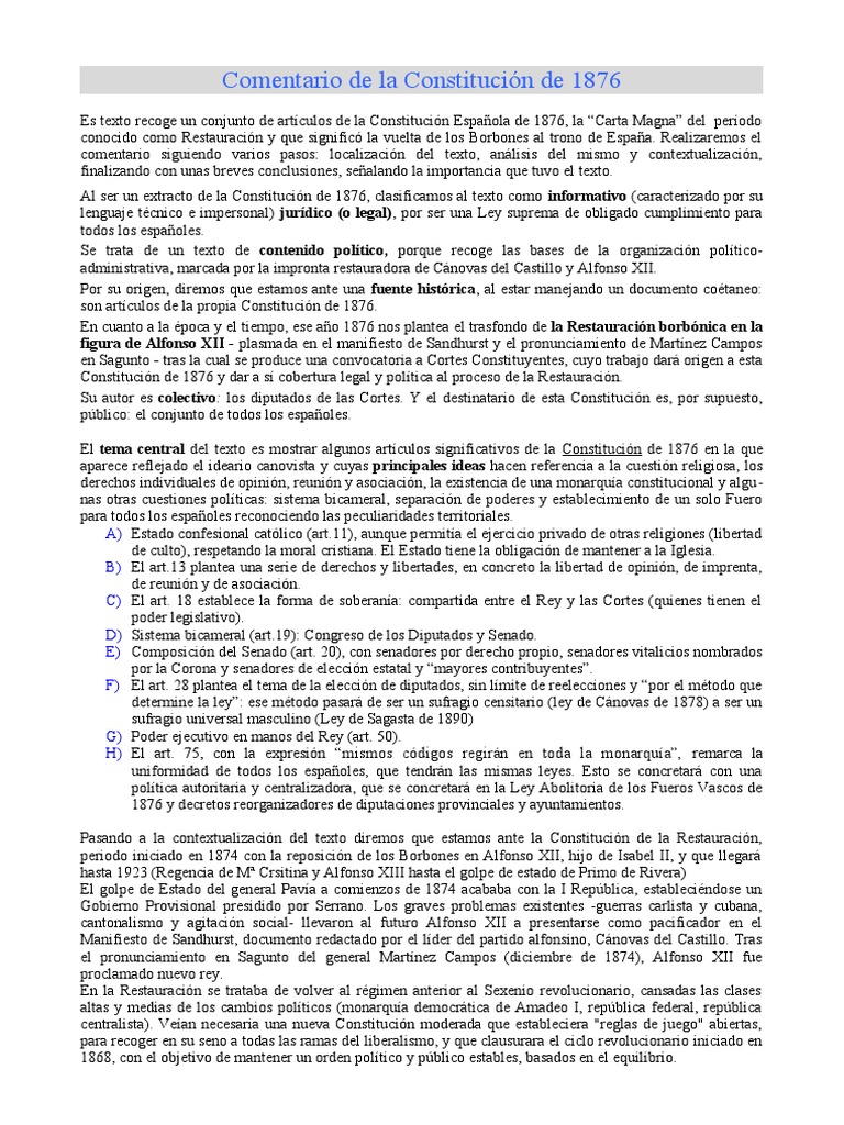 Análisis de la Constitución de 1876 | PDF | Constitución | Gobierno