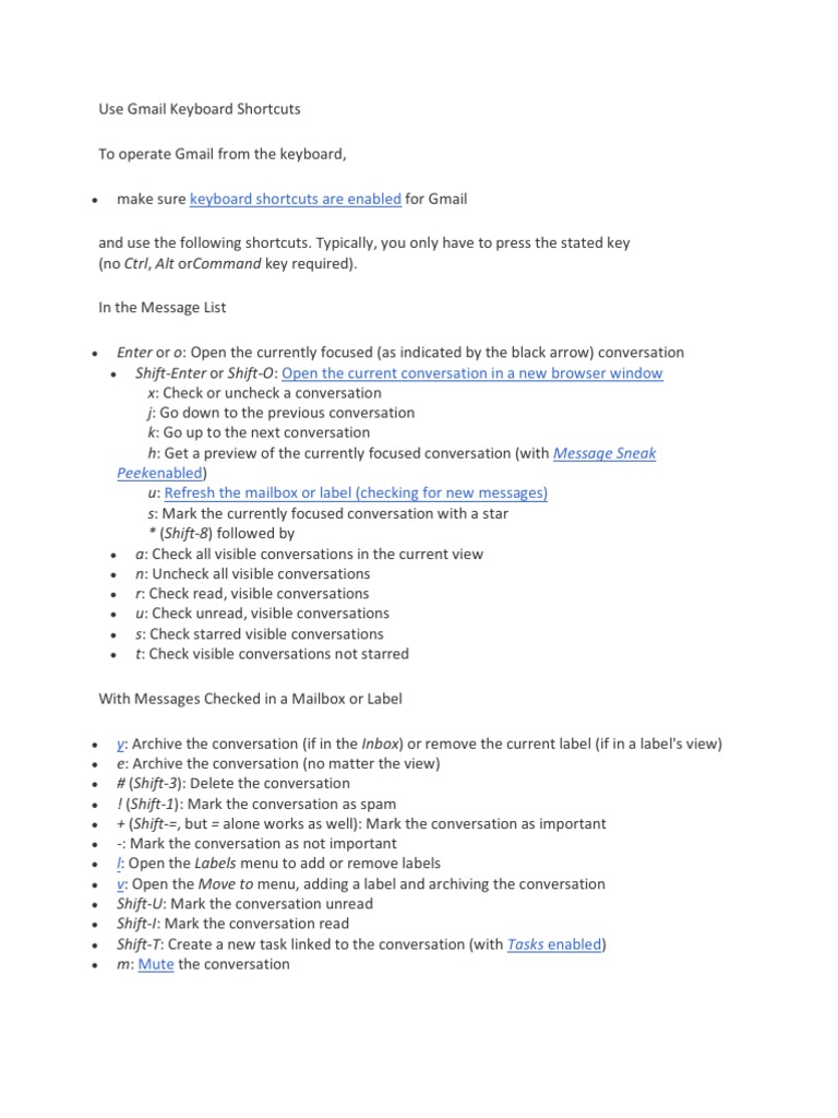 G Mail Shortcuts | PDF
