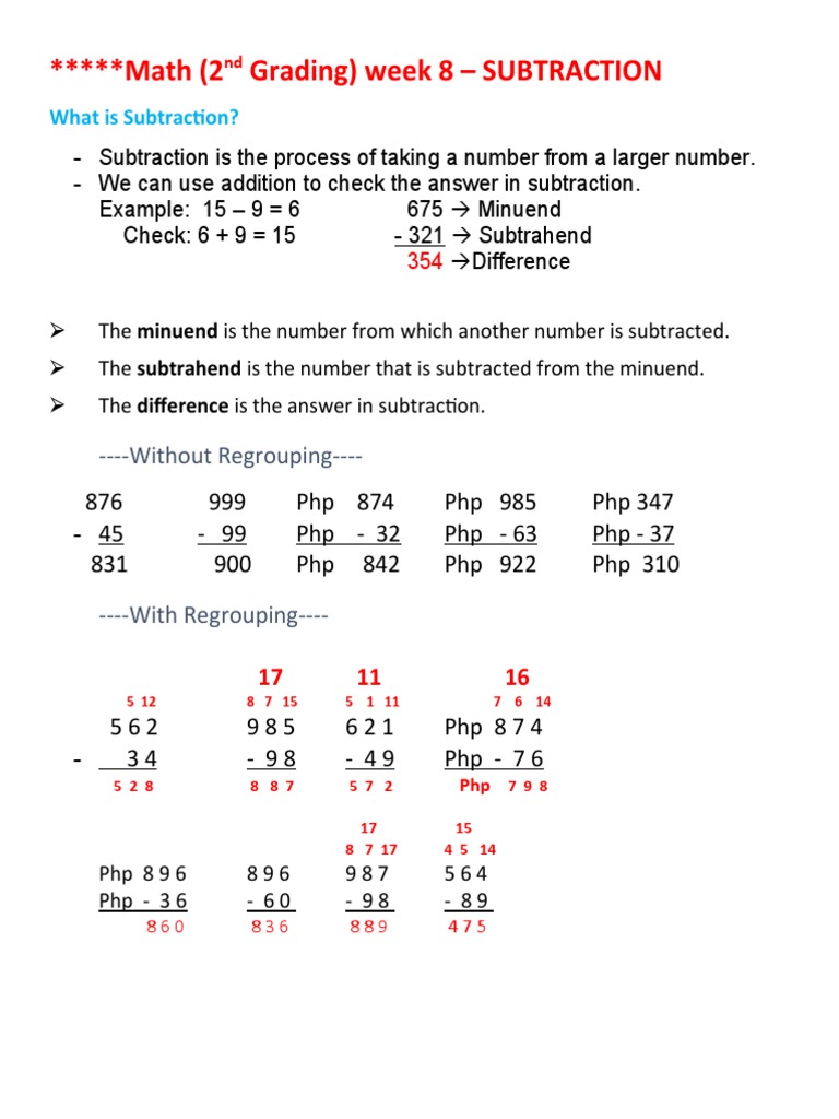 Math Rev. 2nd Grading | PDF | Subtraction | Multiplication