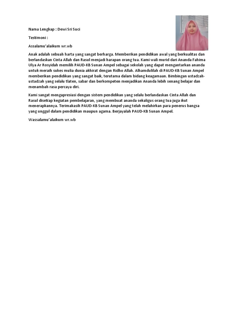 Testimoni PAUD-KB | PDF | Memasak, Makanan, & Anggur | Kesehatan Holistik