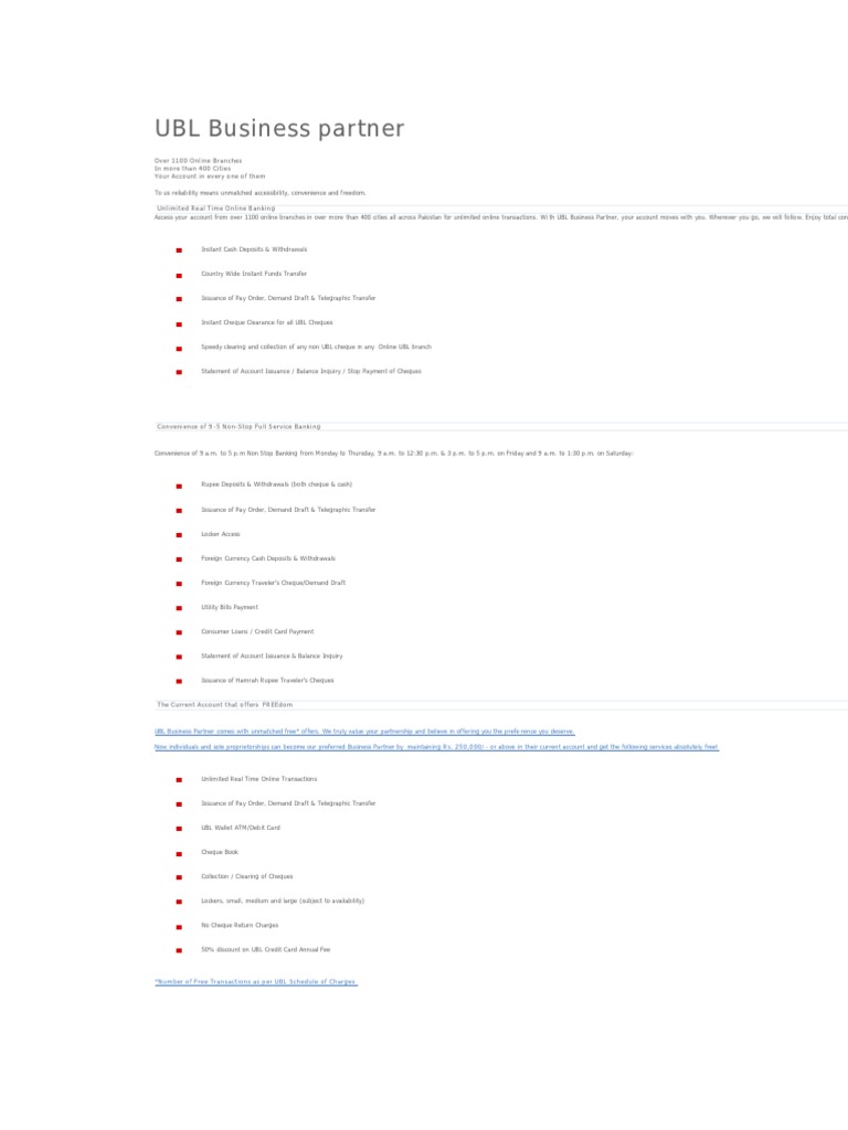 UBL Business Partner | Transaction Account | Cheque