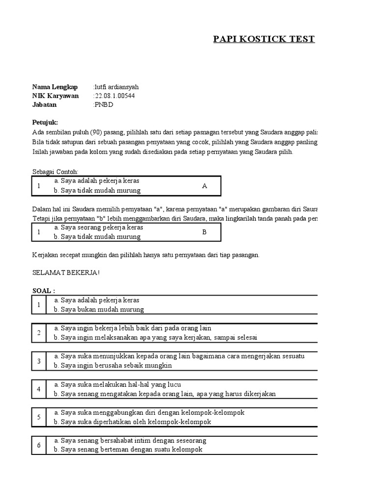 Test Papi Kostick Lutfi | PDF