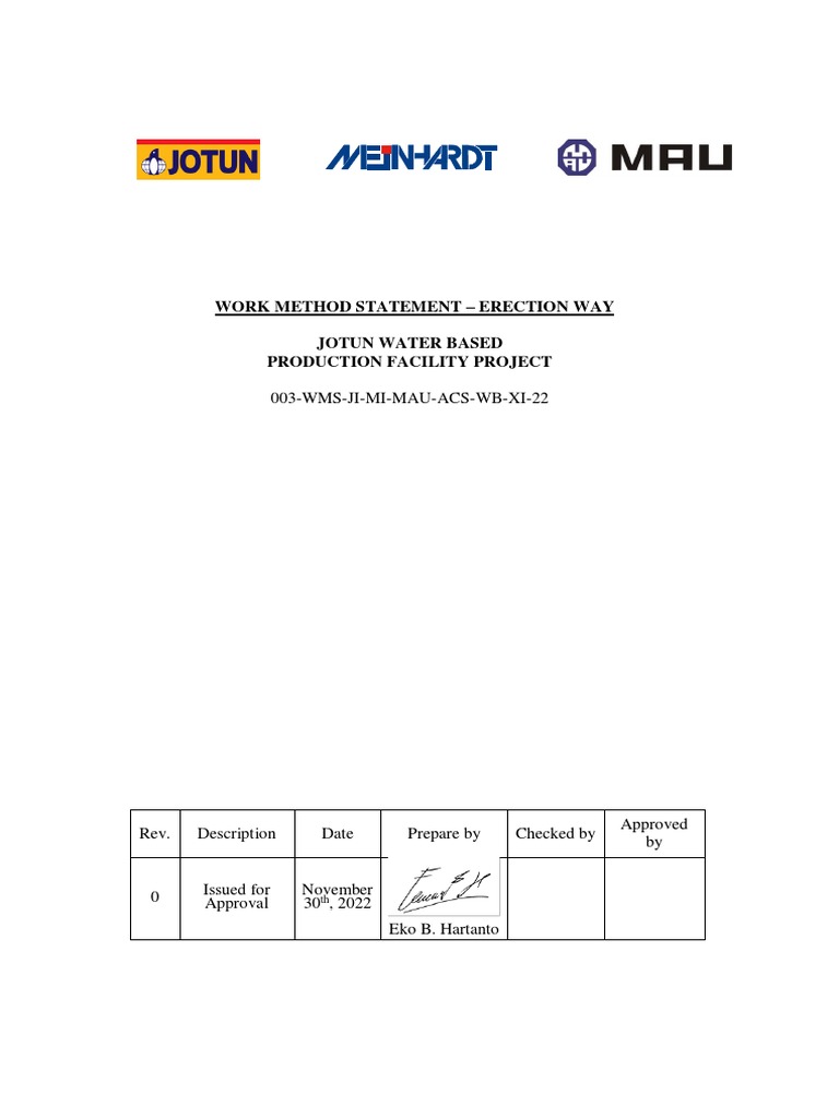 003 WMS JI MI MAU ACS WB XI 22 Work Method Statement Erection Way and JSA | PDF