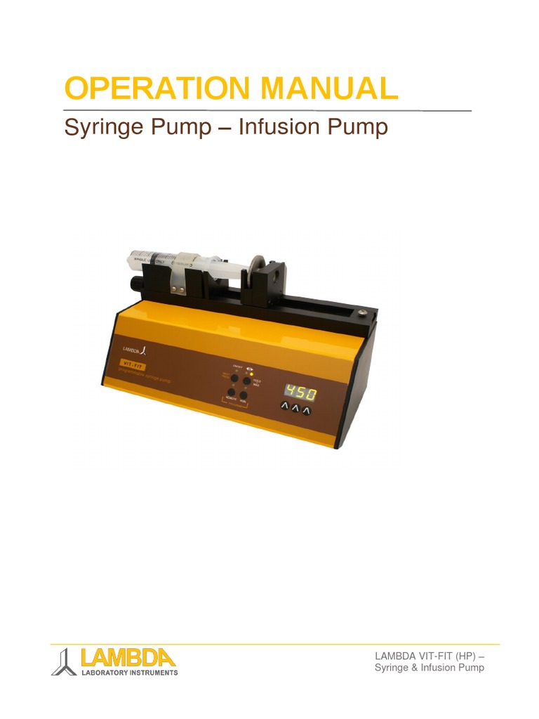 LAMBDA VIT FIT VIT FIT HP Syringe Pump Manual | PDF | Pump | Power Supply