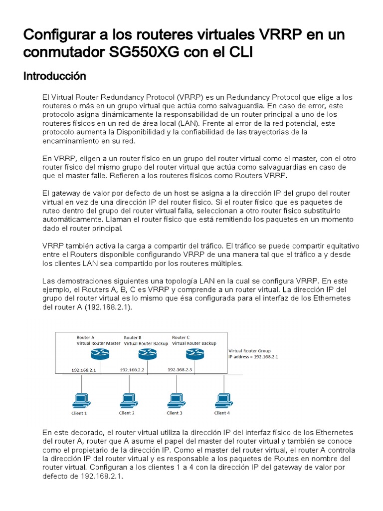 Configuring VRRP Virtual Routers On A SG550XG Switch Through The CLI | PDF | Enrutador ...
