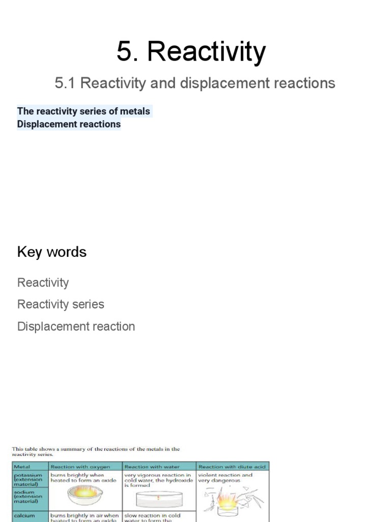 5.1 Reactivity and Displacement Reactions | PDF | Language Arts ...