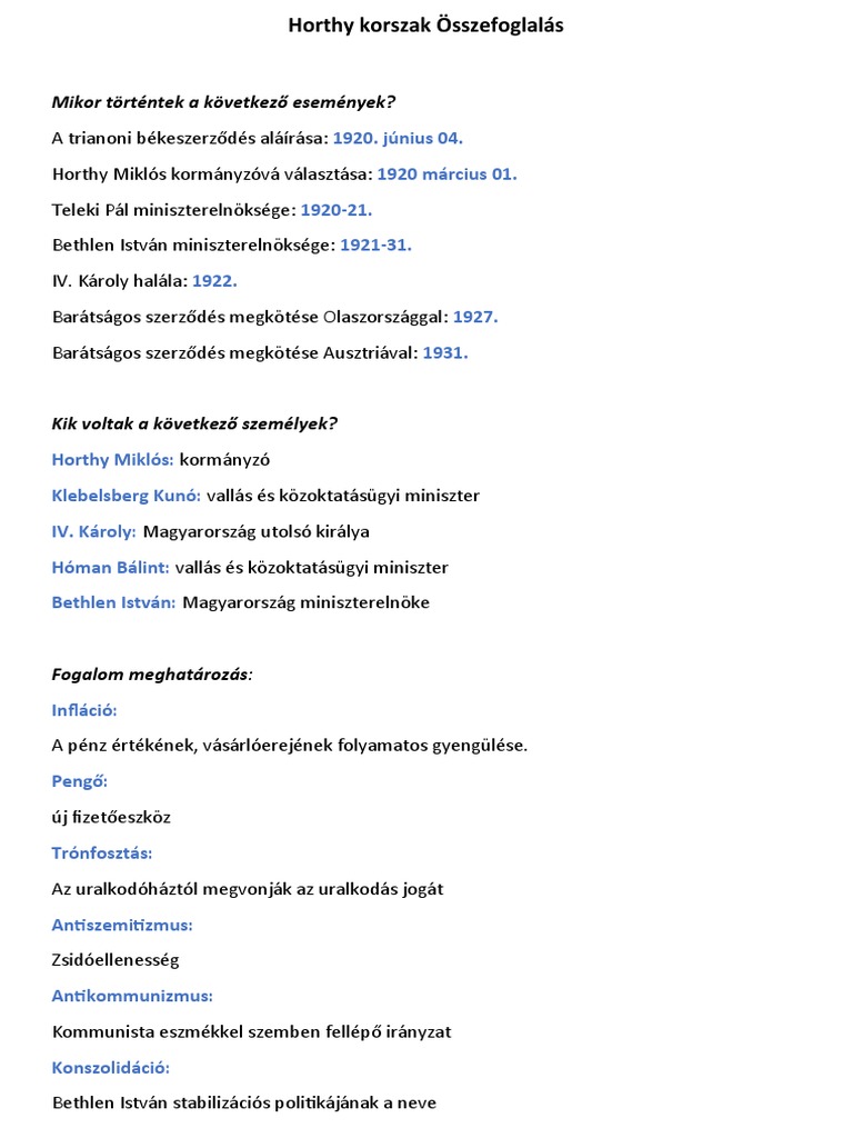Horthy Összefoglalás | PDF