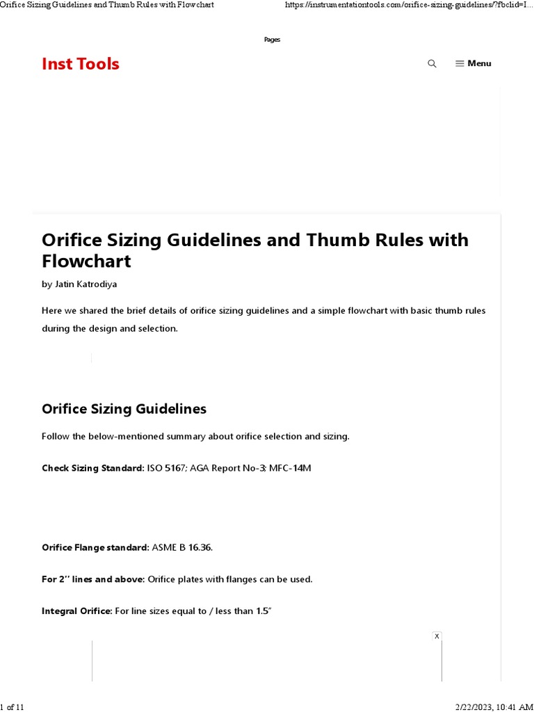 Orifice Sizing Guidelines and Thumb Rules | PDF | Flow Measurement ...