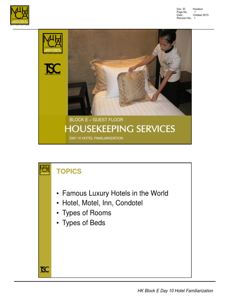 Day 10 Hotel Familiarization (Landbased) Hand Outs | PDF | Hotel ...