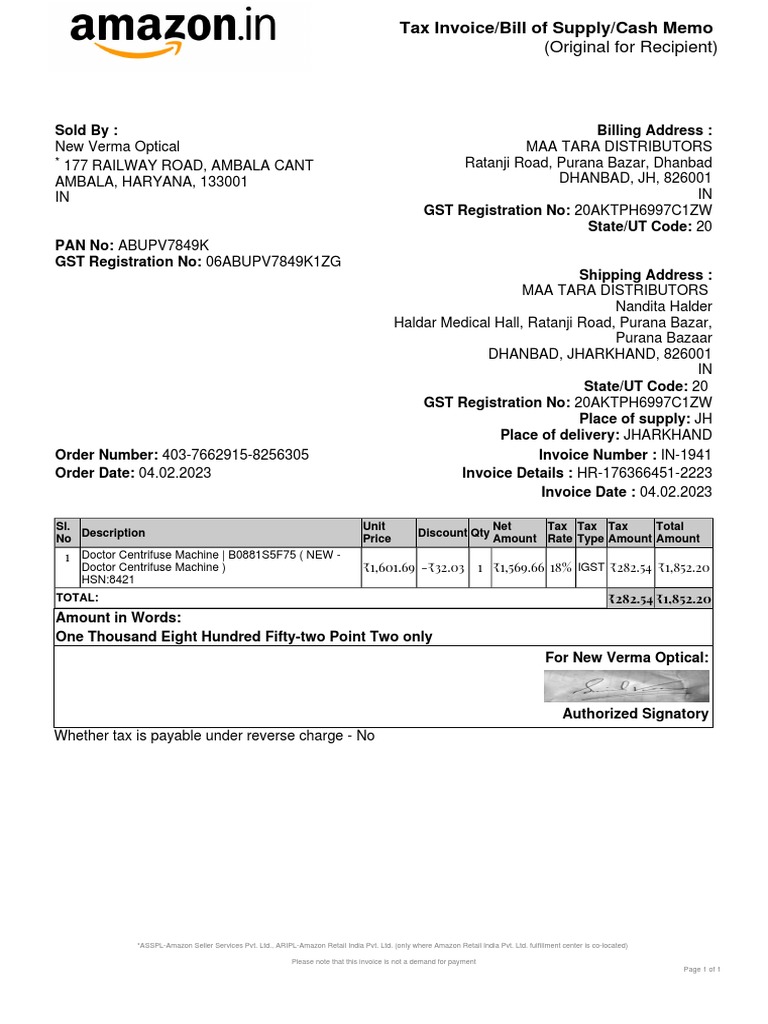 Centrifuge Machine - Invoice | PDF | Invoice | Taxes